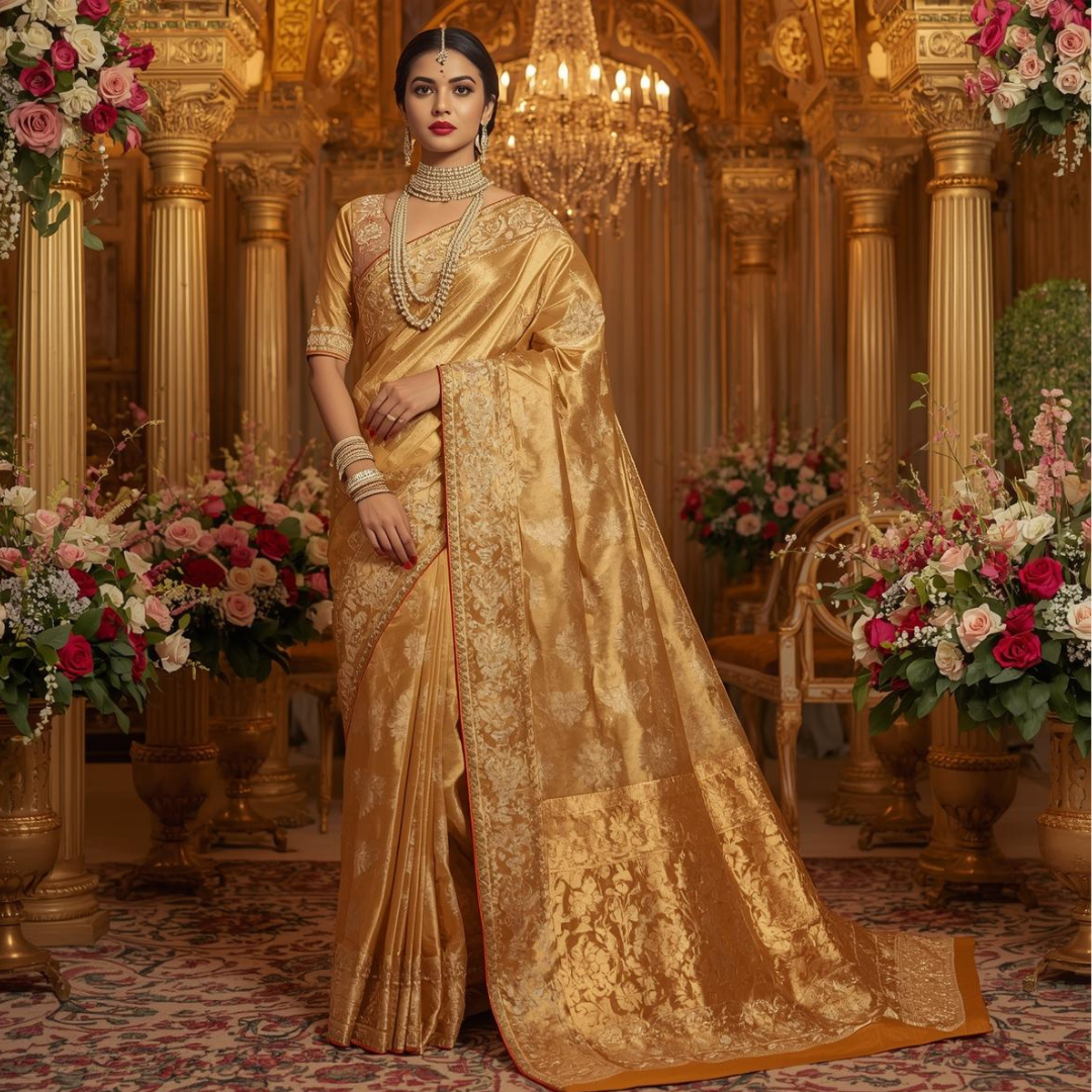Why Brides Prefer Golden Kanjivaram Saree Today | House of Hind