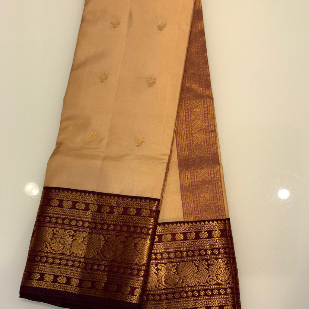 Golden Kanjivaram Saree in Pure Silk | House of Hind