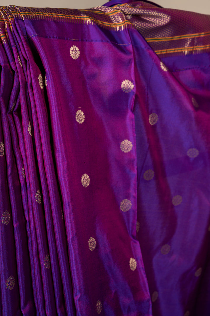 Pure Silk Gandharv Nauvari 9 Yard Saree with Tilgul Butta Border ...