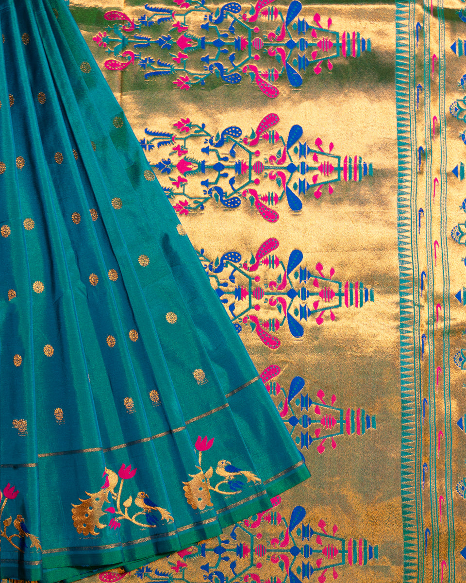 Morpankhi Semi Silk Paithani Saree with Designer Border – House of Hind