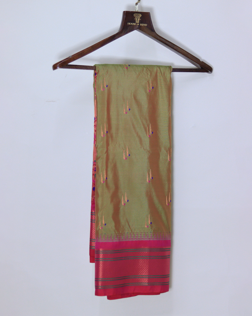 Mehendi Colour Dhup Chav Semi-Silk Paithani Saree – House of Hind