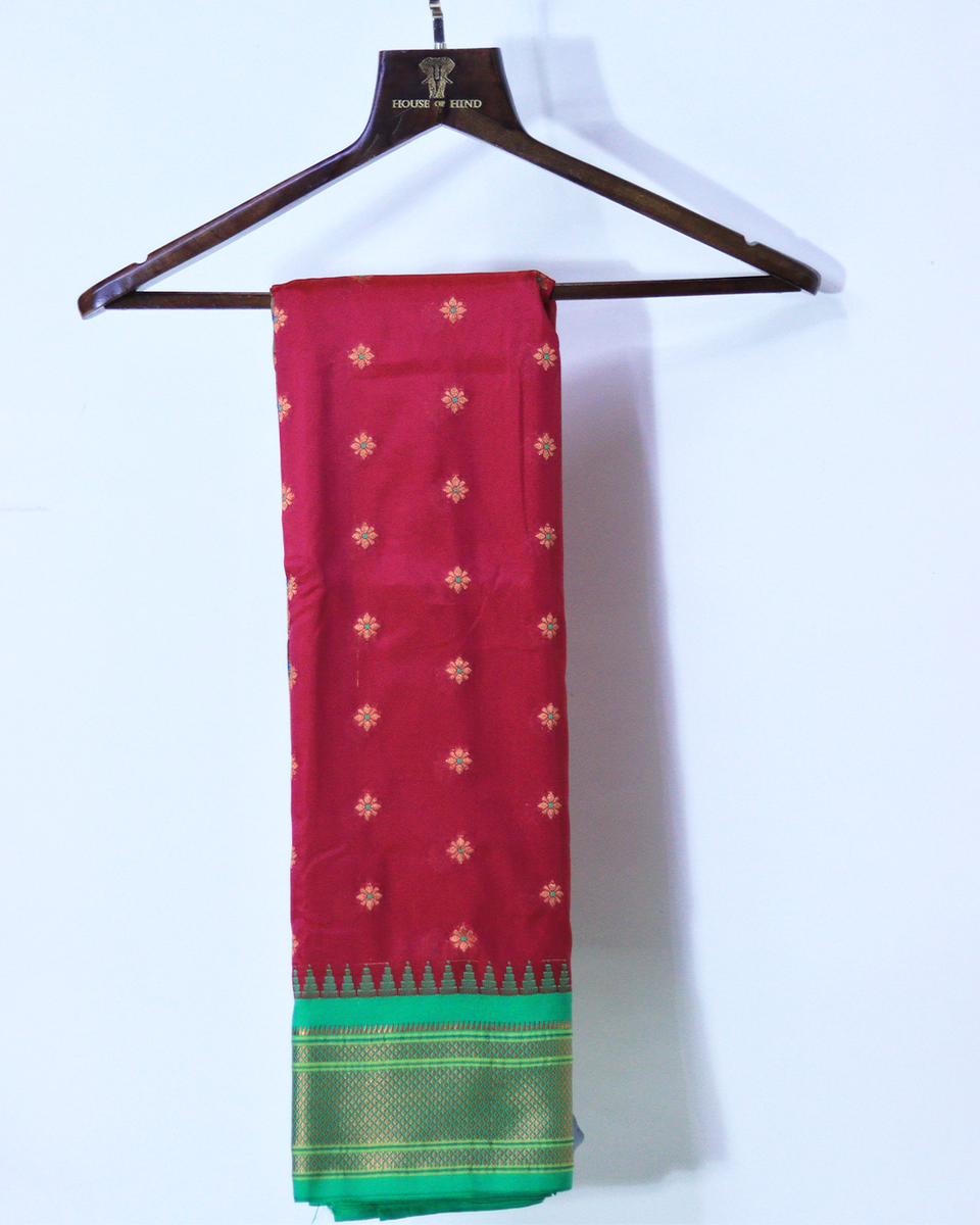 Rani Pink Paithani Saree with Peacock Motifs - House of Hind