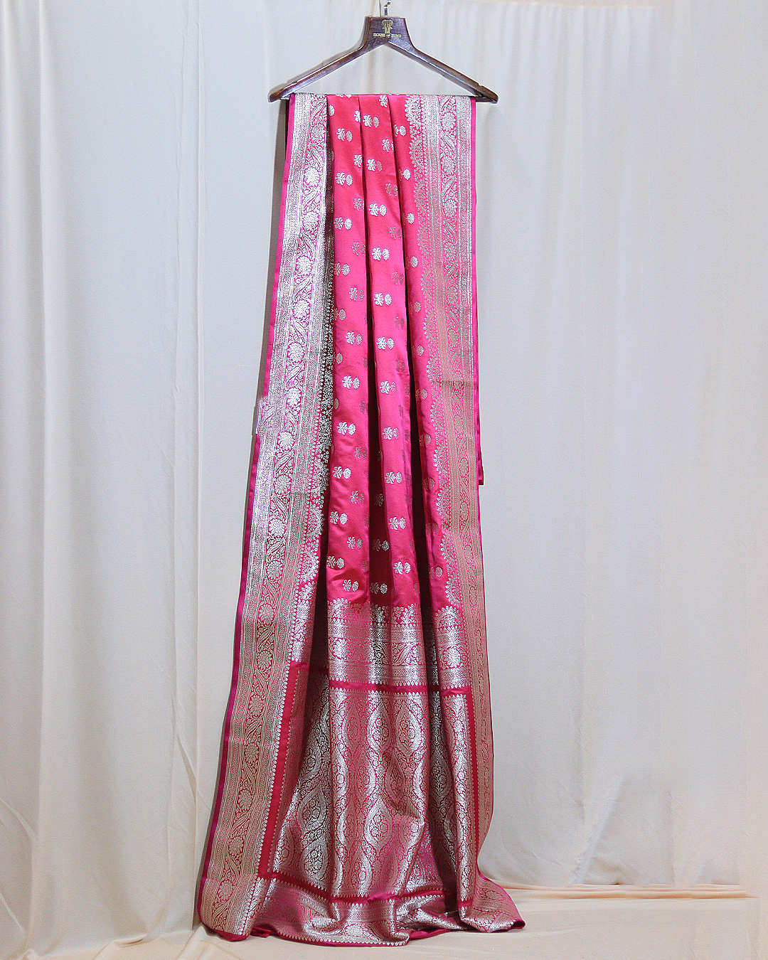 Rani Colour Banarasi Silk Saree with Ornate Silver Zari Border - House ...