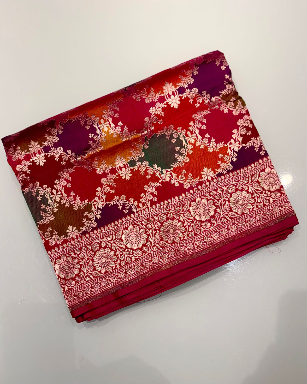 Red Multicolour Rangkat Handwoven Banarasi Saree – House of Hind