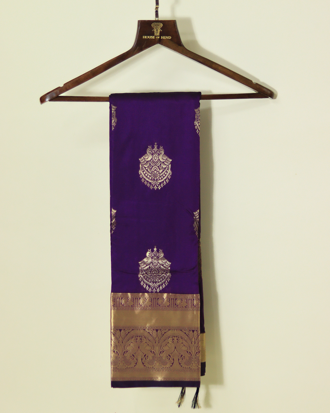 Baingani Colour Semi-Silk Kanjivaram Saree with Zari | House of Hind