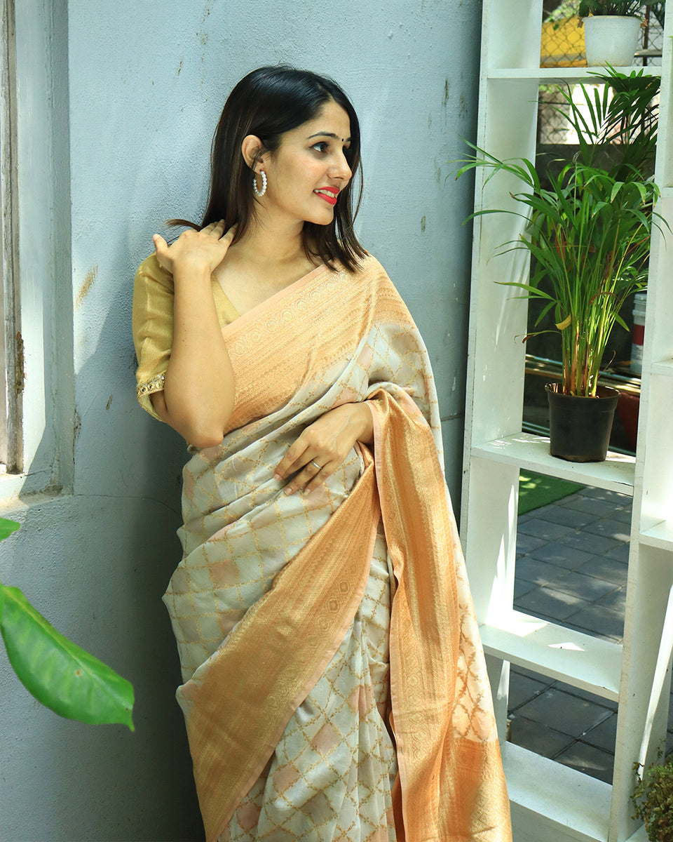 Pastel Pink Kosa Silk Saree – House of Hind