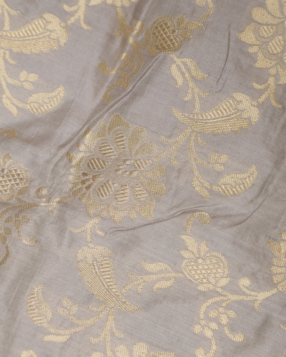 The Brown Tapestry Upada Pure Silk Saree With a Golden Leaf and Flower ...
