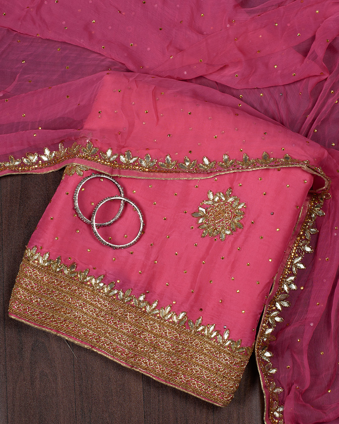 Fuscha Pink Semi Stitched Salwaar Suit – House of Hind